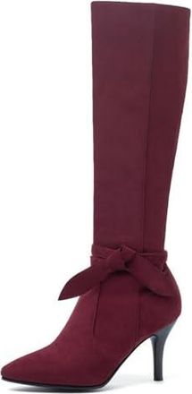 Generic Escarpins &eacute;l&eacute;gants &agrave; talon aiguille pour femme avec noeud papillon et fermeture &eacute;clair lat&eacute;rale pour f&ecirc;te et soir&eacute;e, rouge vin, 39.5 EU
