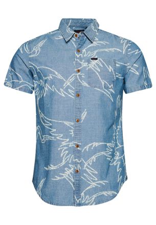 Superdry Herren Kurz&auml;rmeliges Vintage Loom Hemd Kranich Stark Verwaschen XL