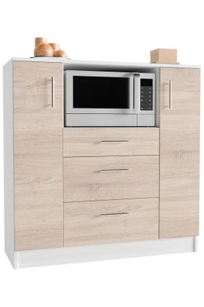 MID.YOU Mid.you Buffet, Wei&szlig;, Sonoma Eiche, Metall, 3 Schublade(n) Schubladen, 109x110x40 cm, K&uuml;chen, K&uuml;chenm&ouml;bel, Buffetschr&auml;nke