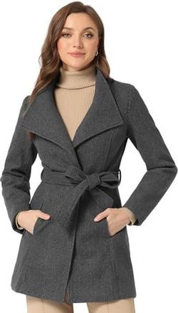 Allegra K Manteau classique à manches longues col montant et ceinture dhiver pour femmes Gris foncé S