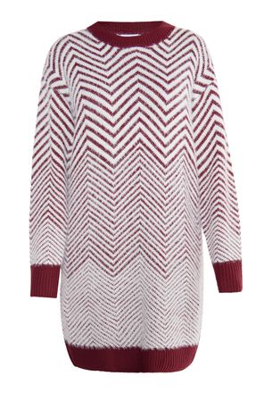 Usha Strickkleid Damen Dunkelkirschrot Weiss