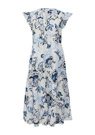 s.Oliver Midikleid Kleid Gemustertes Midikleid mit Raffung und Eingrifftaschen