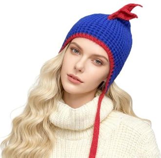 Generic Bonnet Femme Hiver Bonnet Femme Chapeau Femme Hiver Confortable Classique - Bonnet Dinosaure Tricot Cozy Hiver, Oreilles Adorables, Parfait pour Enfan