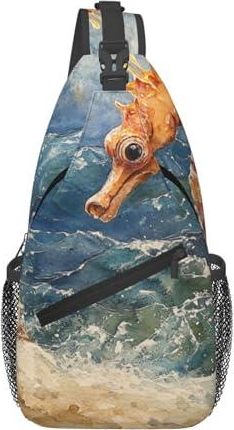 Generic Waves And Seahorses Sac &agrave; bandouli&egrave;re de voyage pour homme Sac &agrave; dos de randonn&eacute;e