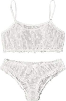 Generic Sous-v&ecirc;tements jaunes pour femmes soutien-gorge sous-v&ecirc;tements sexy S-XL Ensemble de v&ecirc;tements thermiques &agrave; pois en maille, Blanc., M