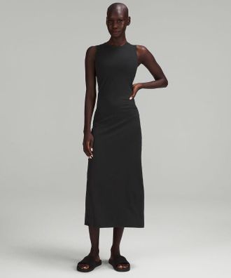lululemon All Aligned geripptes Midi-Kleid f&uuml;r Frauen - Gr&ouml;&szlig;e 12 in Schwarz