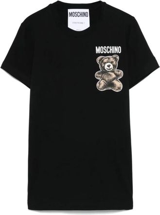 Moschino Femme, Tops, Noir, Taille: 38 FR T-shirt en Coton Noir avec Logo