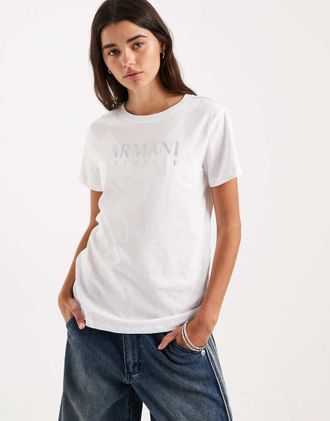 A|X Armani Exchange T-shirt avec logo &agrave; strass - Blanc