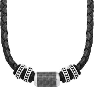 s.Oliver Halsband Edelstahl Carbon/Leder Herren Halsschmuck, 47+3 cm, Schwarz, Kommt in Schmuck Geschenk Box, 2026107