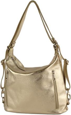 modamoda.de T249 - ital. Sac à dos 2 en 1 pour femme en cuir, Métal doré clair, m