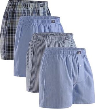 Danish Endurance Boxers Tissés pour Hommes, 100% Coton Bio, Caleçon en Coton Lot de 4 ou 6, Bleu Mélangé/Rayures, XXXL