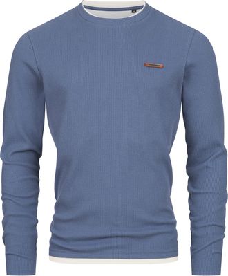 Indicode Herren INSigfinn Langarmshirt aus Baumwollmix | Herrenshirt Langarm Longsleeve Shirt Männer China Blue, XXL