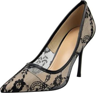 Generic Escarpins &agrave; Talon Aiguille en Dentelle et Design ajour&eacute; pour Femmes, Chaussures &agrave; Bout Pointu pour Sorties et c&eacute;l&eacute;brations,Noir,34 EU