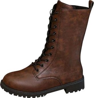 Generic Bottes &agrave; lacets pour femme - Talon bas - Style d&eacute;contract&eacute; - &Eacute;l&eacute;gantes - Fermeture &eacute;clair lat&eacute;rale - Bout rond - Confortable - Pour lautomne et lhiver