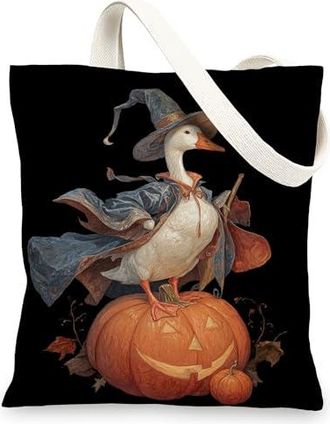 Generic Sacs fourre-tout fantaisistes en toile de canard, design vintage dHalloween, sacs dépicerie réutilisables, légers et lavables avec bandoulière en toil