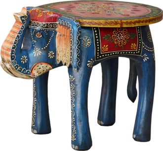 Guru Shop Vintage Hocker, Blumenbank in Elefantenform - Blau, 30x40x30 cm