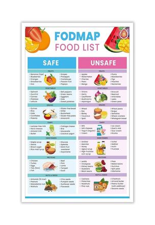 Generic Low FODMAP Food Chart Poster - Visual Guide for Gut Health, Includes Meal Planner & Grocery List, Kitchen Decor for Diet, Nutritionist Office(Unframed