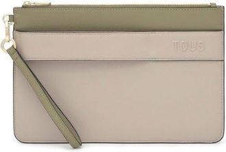 Tous Sac &agrave; main Clutch Audree Saffiano Taupe/Vert olive - R&eacute;f. 2002360943 | Femme | 17,5 x 26 x 3 cm