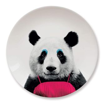 Mustard Wild Dining Panda Dinner Plate I Keramik Teller I 100% Keramik I Runder Essteller I besonders I lustiger Speiseteller I Teller mit Tierprint I Geschen