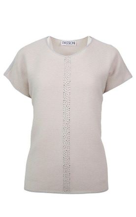 Passioni Kurzarmpullover Sommerpullover in Beige, mit Glitzerb&auml;ndern und Strasssteinen