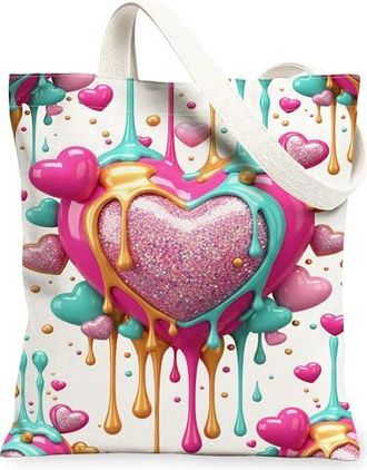 Generic Sacs fourre-tout en toile color&eacute;s en forme de coeur, sacs d&eacute;picerie r&eacute;utilisables, l&eacute;gers et lavables en toile pour, multicolore, 13x15 Inch