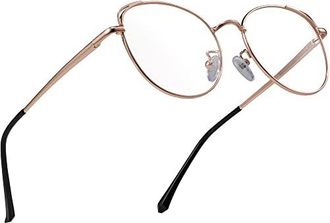 XFentech Lunettes Anti-Lumière Bleue - UV400 Protection Lunettes Simplicité Lentille Transparente Ovale Lunettes de Jeu Dordinateur pour Homme Femme, C2 Or Ros