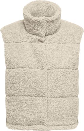 Only Damen kurze Teddy Weste ONLSandra Life Kunstpelz Damenweste mit Stehkragen 15320630 Pumice Stone L
