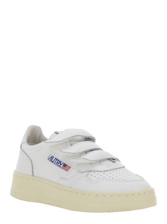 Autry Boys Kidstripes White Low Top Sneakers With Logo Patch Cow Leather Trainers