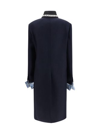 Prada Womens Double Wool Coat Bleu Fleece Ovis Aries