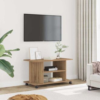 vidaXL Vidaxl - Meuble tv roulettes ch&ecirc;ne artisanal 80x40x45 cm bois ing&eacute;nierie