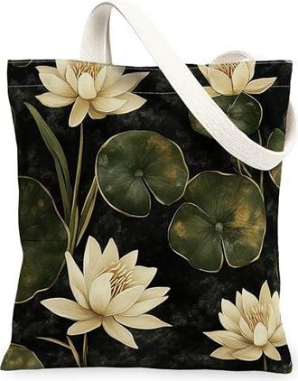 Generic Sac fourre-tout en toile pour le shopping 33 x 38 cm, motif fleurs et feuilles, sac d&eacute;picerie r&eacute;utilisable pour femme, peinture florale, d&eacute;coration ca