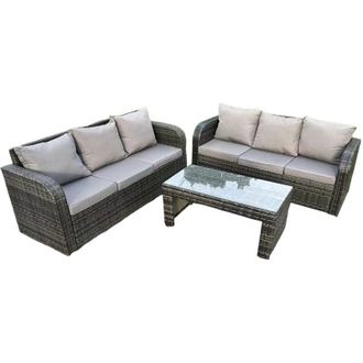 Fimous Dunkelgrau pe Wicker High Back Rattan Gartenm&ouml;bel Set Lounge Sofa 3 Sitzer Sofa Set Outdoor Rechteckiger Couchtisch 6 Sitzer - Fimous