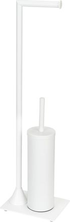 WENKO Stand WC-Garnitur Mod. Hella, Toilettenpapierhalter, Bürstenhalter mit WC-Bürste, lackierter Stahl, 15 x 69 x 20 cm, Weiß matt