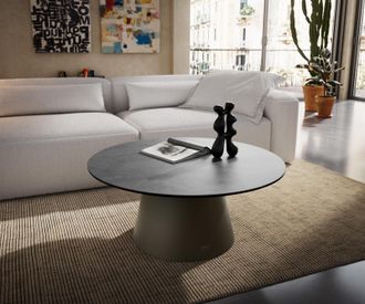 DELIFE Couchtisch Edge Rund 90x90 cm Keramik Beton Grau Borna Effektfinish Titan, Couchtische