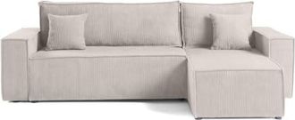 Best Mobilier Canap&eacute; dangle Convertible avec Coffre R&eacute;versible Cezanne en Velours C&ocirc;tel&eacute; - Canap&eacute; Lit - Sofa Beige 4 Places - Angle Droit - ou Gauche - Salon