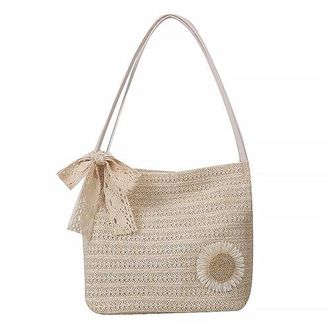 Generic Sac &agrave; bandouli&egrave;re en paille tiss&eacute;e de grande capacit&eacute; pour femme pour un usage quotidien, le shopping, les voyages, le travail, l&eacute;cole, blanc, 400.00x