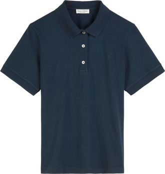 Marc O'Polo Damen Kurzarm-Poloshirt mit Stretch-Anteil Regular Fit, Blau (Deep Night Blue), XXL