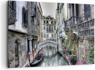 Arttor Wandbilder Dekoration Wohnzimmer Venedig Brücke Wasser Bilder auf Leinwand 120x80cm Leinwandbild Schlafzimmer Küche Deko Wand Kunstdruck Art Groß XXL 