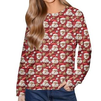 Generic Pull de Noël pour femme - Imprimé de Noël rétro - Col rond - Pull tricoté à manches longues pour femme, bordeaux, S