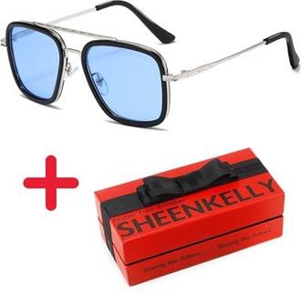 SHEEN KELLY Lunettes de soleil Hommes Femmes R&eacute;tro Pilote Carr&eacute; Cadre en m&eacute;tal Rectangle Classique Mode Lunettes