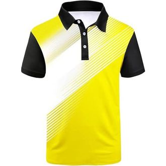 Generic Polo pour homme avec col boutonn&eacute; - T-shirt d&eacute;t&eacute; &agrave; manches courtes avec col, jaune, 3XL