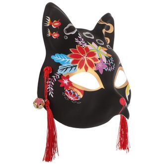 DOITOOL Halbgesichts Katzenmaske Handbemalt Katzen-Cosplay Maske Leicht Tragbar mit Augenausschnitten für Maskenball Festival Karneval Party Geschenk