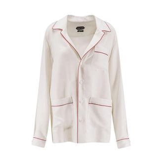 Tom Ford Seiden-Twill-Pyjamahemd mit Paspelierung und Ton-in-Ton-Logo-Stickerei - - Nightwear & Lounge - Damen - Beige - XL
