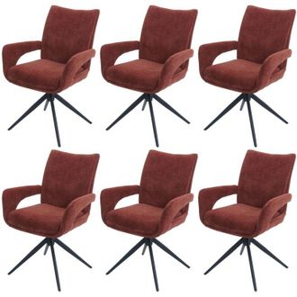 Hhg Neuwertig] 6er-Set Esszimmerstuhl HHG 273, K&uuml;chenstuhl, drehbar Auto-Return, Stoff/Textil Chenille (310g/m&sup2;) &Ouml;ko-Tex rotbraun