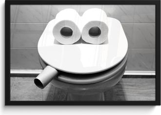 MuchoWow © Bilder mit Rahmen 60x40 cm Poster Wanddekoration Wohnzimmer Deko Modern Geschenke Bilderrahmen WC - Toilettensitz - Lustig - Toilette