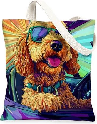 Generic Golden Doodle Sac fourre-tout en toile pour faire du shopping, 33 x 38,1 cm, motif chiot pop esth&eacute;tique, sac d&eacute;picerie r&eacute;utilisable pour femme, animal