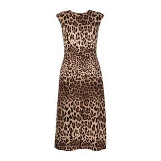 Dolce & Gabbana Leopardenmuster Midi-Kleid in Braun - - Dresses - Damen - Braun - 2XS