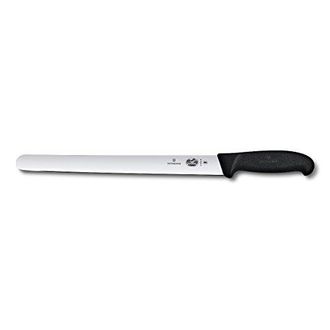 Victorinox by Swiss Army Fibrox Couteau &agrave; jambon, Couteau de cuisine long pour viande et jambon, 30 cm, Lame lisse, Tranchant, Inox, Noir