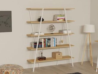 Hanah Home Stylish Bookshelf, Sapphire & White, 120 x 150 x 35.6 cm | 100% Melamine Coated Particle Board, 18 mm Thick | Durable Iron Profile, Modern Design