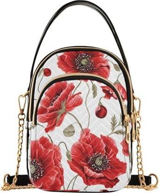 Mnsruu Sac à bandoulière pour femme - Motif coquelicots rouges - Avec sangle réglable